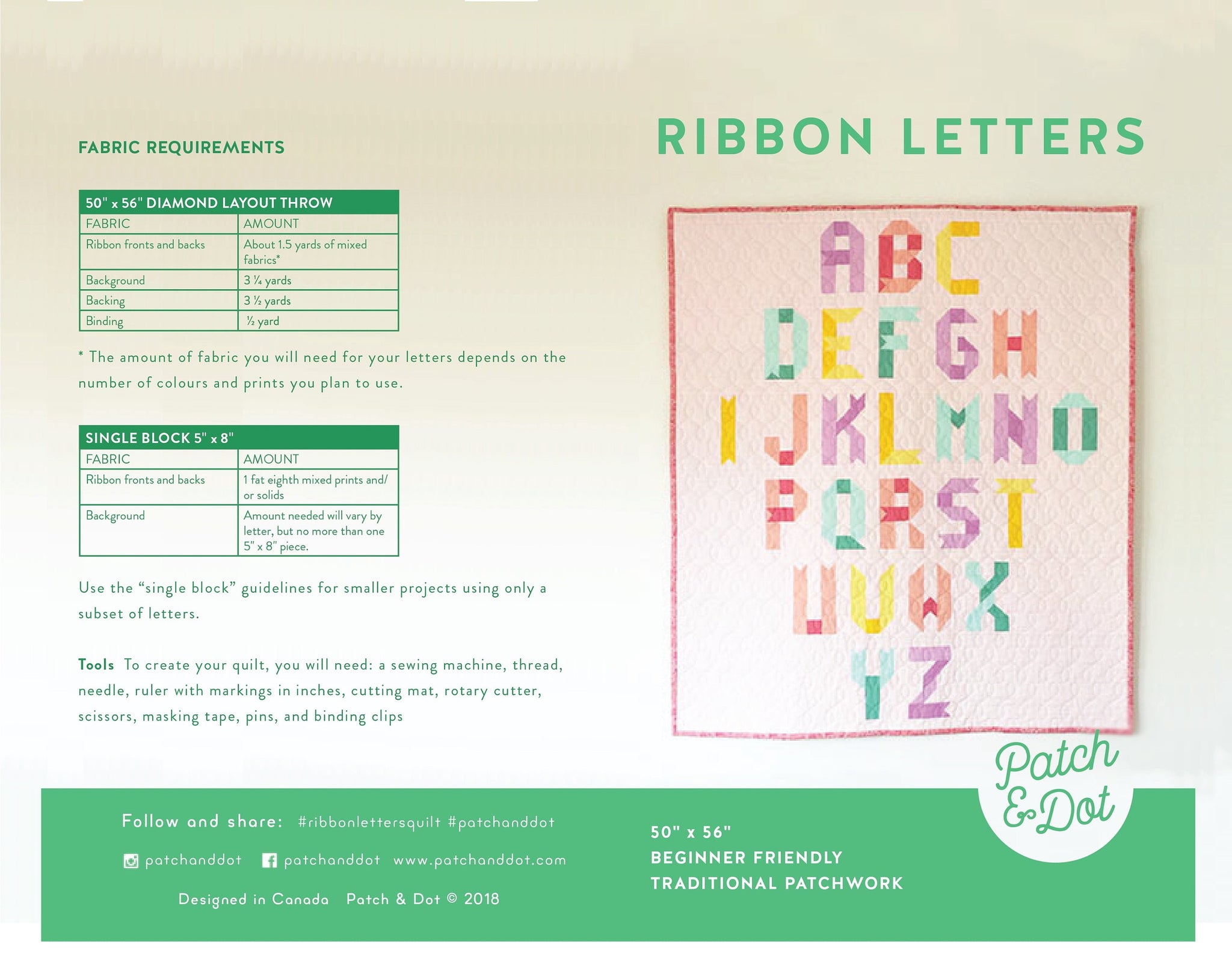 Ribbon Letters Alphabet Quilt Pattern - PDF – patchanddot